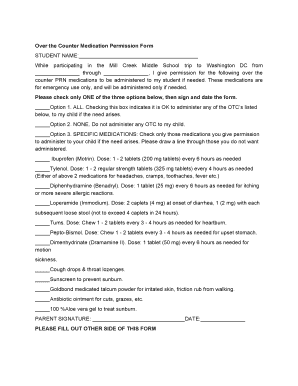 Fillable Online dexterschools Over the Counter Medication Permission ...