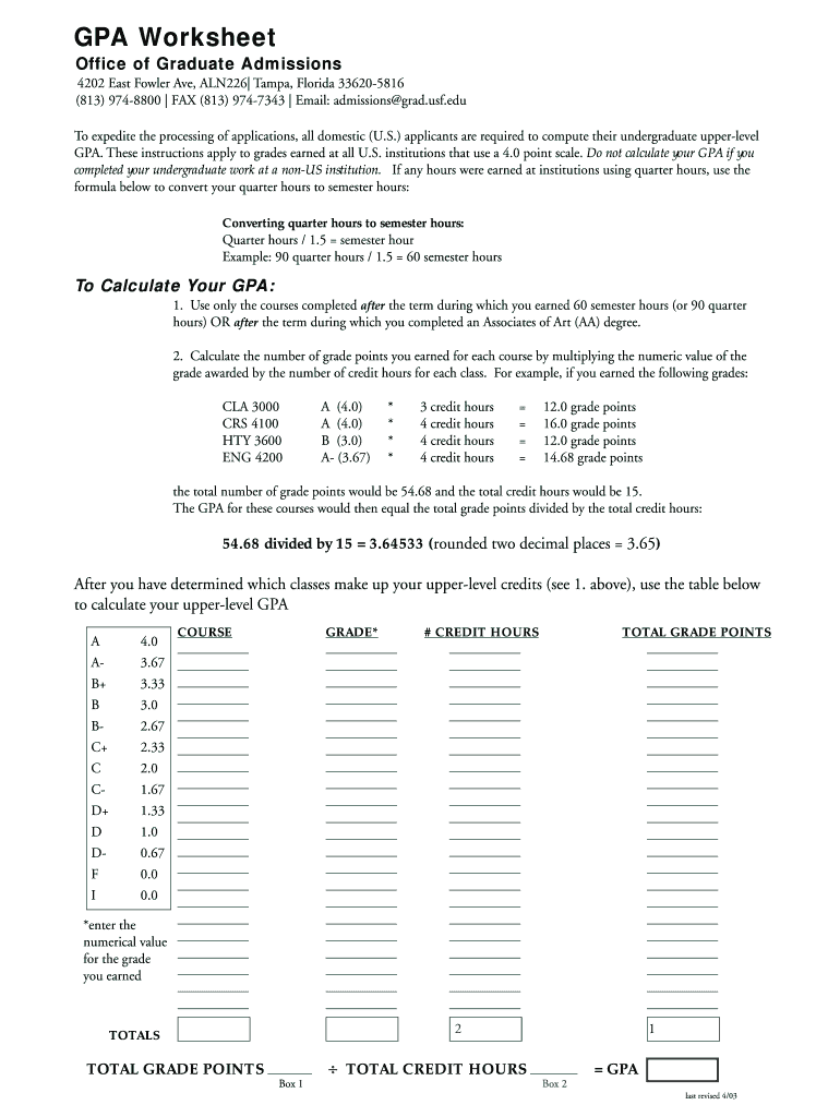 Fillable Online GPA Worksheet Fax Email Print - pdfFiller