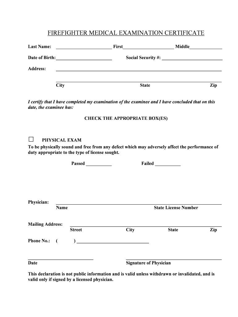 Fillable Online kilgore FIREFIGHTER MEDICAL EXAMINATION CERTIFICATE ...