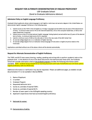 Fillable Online grad usf Request for Alternate English TOEFL WAIVER Fax ...