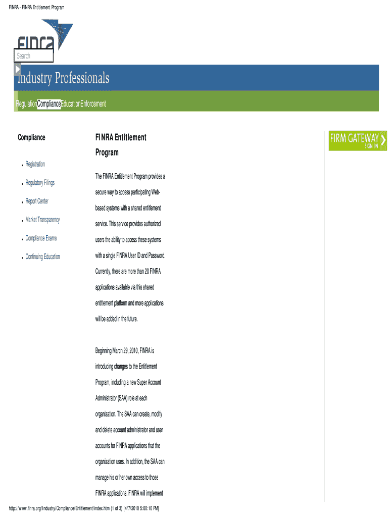 Fillable Online FINRA - FINRA Entitlement Program - Velocity Law Fax ...