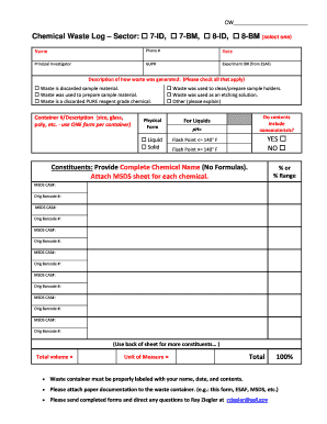Fillable Online Chemical Waste Log - Argonne National Laboratory Fax ...