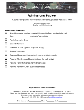 Fillable Online Admissions Packet - homeschool-lifecom Fax Email Print ...