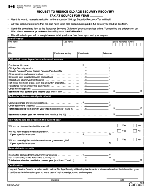Fillable Online REQUEST TO REDUCE OLD AGE SECURITY RECOVERY Fax Email ...