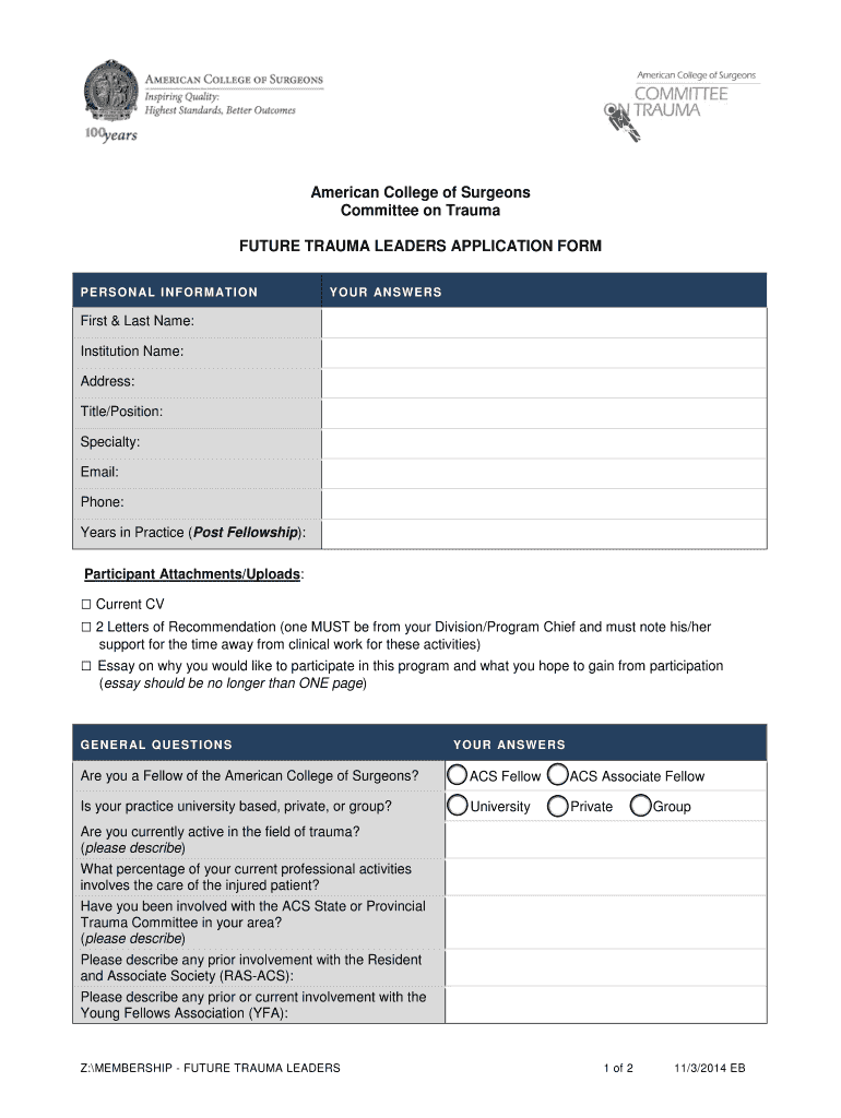 Fillable Online facs American College of Surgeons Committee on Trauma ...