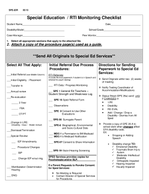 Fillable Online Special Education RTI Monitoring Checklist Fax Email ...