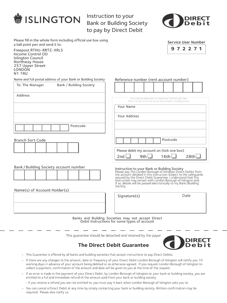 Fillable Online The Direct Debit Guarantee - Islington Council Fax ...