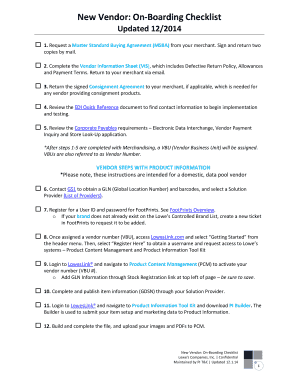 Fillable Online New Vendor: On-Boarding Checklist Fax Email Print - pdfFiller