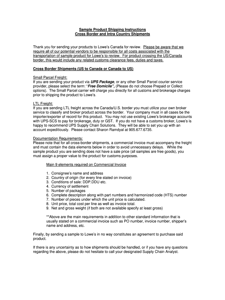 Fillable Online Sample Product Shipping Instructions Fax Email Print ...