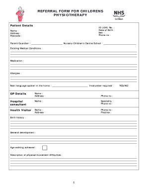 Fillable Online asl scot nhs REFERRAL FORM FOR CHILDRENS PHYSIOTHERAPY ...