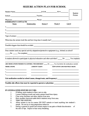 Fillable Online alaschools SEIZURE ACTION PLAN FOR SCHOOL Student Name ...