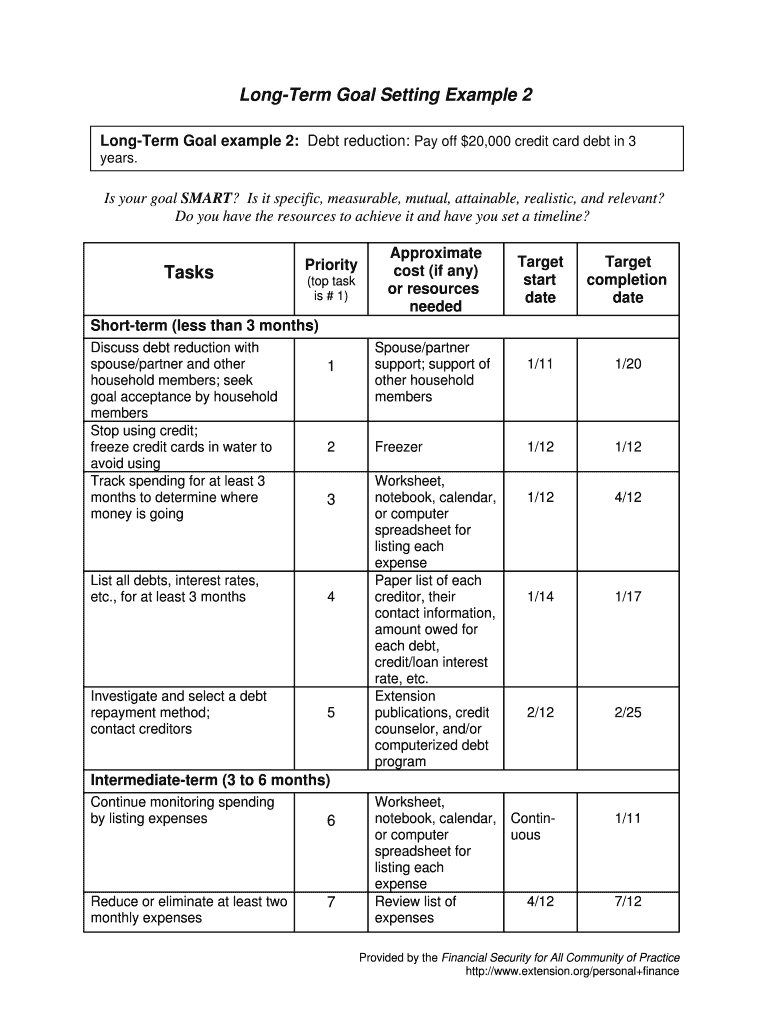 Fillable Online Long-Term Goal Setting Example 2 Fax Email Print ...
