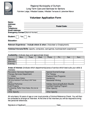 Fillable Online durham Volunteer Application Form - Region of Durham ...