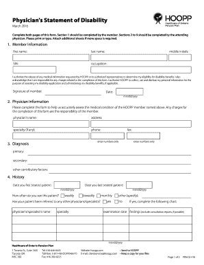 Fillable Online Physicians Statement of Disability - HOOPP Fax Email ...