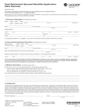 Fillable Online Post-Retirement Spousal Benefits ApplicationNew Spouse ...