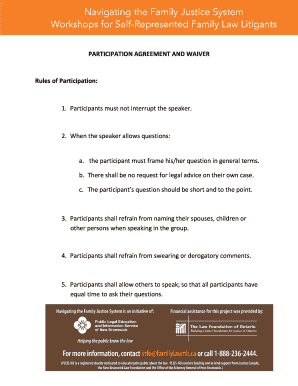 Fillable Online PARTICIPATION AGREEMENT AND WAIVER Rules of ...