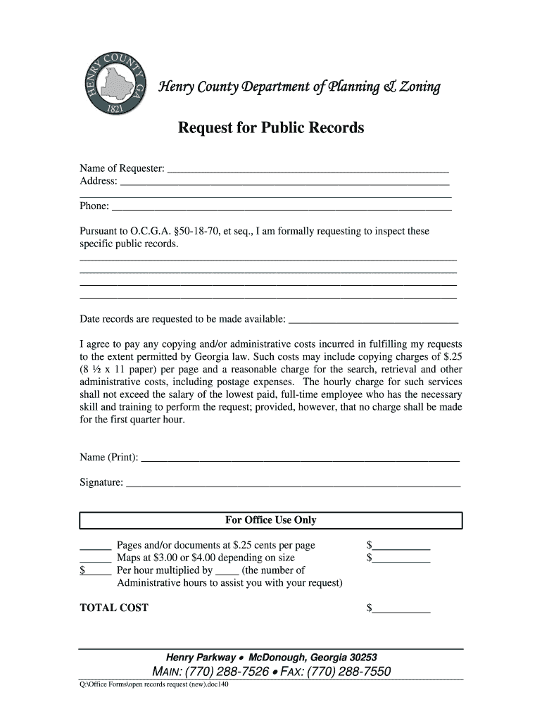 Fillable Online co henry ga Please accept this letter as my request ...