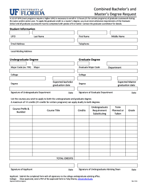 Fillable Online cals ufl Combined Bachelors and Masters Degree Request A 3 Fax Email Print ...