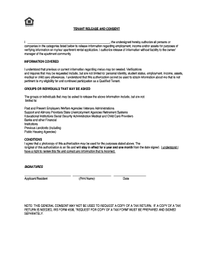 Fillable Online TENANT RELEASE AND CONSENT INFORMATION COVERED GROUPS ...