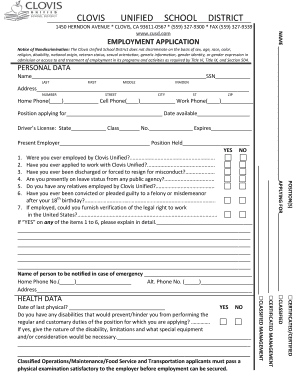 Fillable Online EMPLOYMENT APPLICATION - soscusdcom Fax Email Print ...