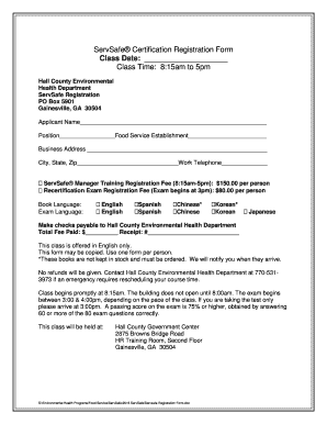 Fillable Online hallcounty ServSafe Registration Form - Hall County Georgia - hallcounty Fax ...