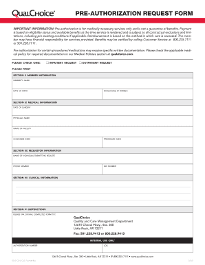 Fillable Online PRE-AUTHORIZATION REQUEST FORM - Qual Choice Fax Email ...