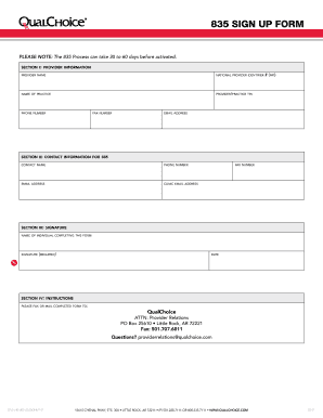 Fillable Online 835 SIGN UP FORM - Qual Choice Fax Email Print - pdfFiller