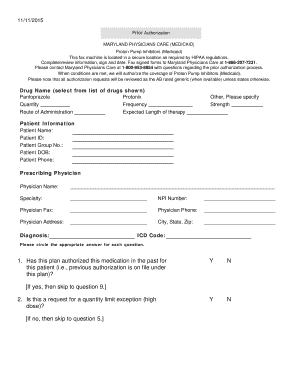 Fillable Online 11/11/2015 Prior Authorization MARYLAND PHYSICIANS CARE ...