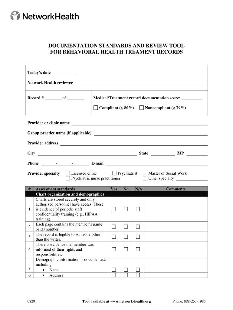 Fillable Online network-health DOCUMENTATION STANDARDS AND REVIEW TOOL ...