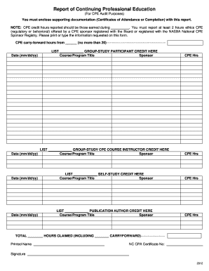 Fillable Online Generic Report of Continuing Professional Education Fax ...