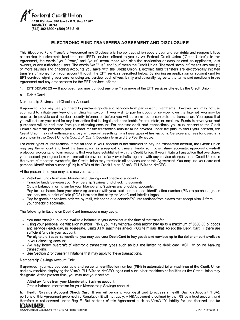 Fillable Online ELECTRONIC FUND TRANSFERS AGREEMENT AND Fax Email Print ...