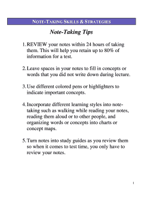 Fillable Online NOTE-TAKING SKILLS & STRATEGIES Fax Email Print - pdfFiller
