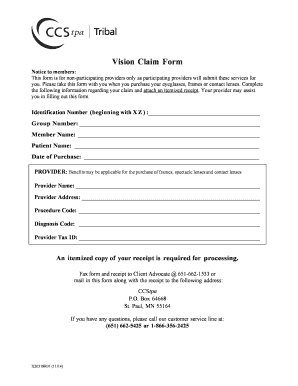 Fillable Online X20318 vision claim form.doc Fax Email Print - pdfFiller