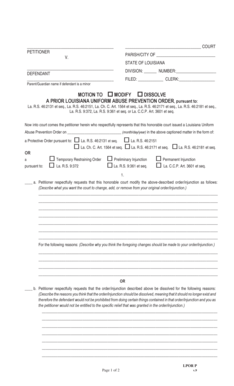 Fillable Online MOTION TO MODIFY DISSOLVE A PRIOR LOUISIANA UNIFORM ABUSE Fax Email Print ...