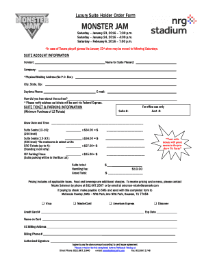 Fillable Online 720046765 2016 Monster Jam Order Form - NRG Fax Email ...