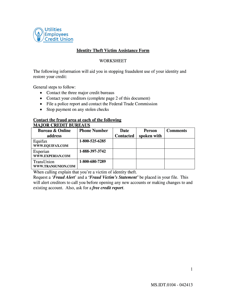 Fillable Online uecu UECU Identity Theft Assistance Form - uecu Fax Email Print - pdfFiller