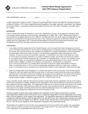 Fillable Online oaklandcc EDU 211 1214 Federal Work-Study Agreement ...