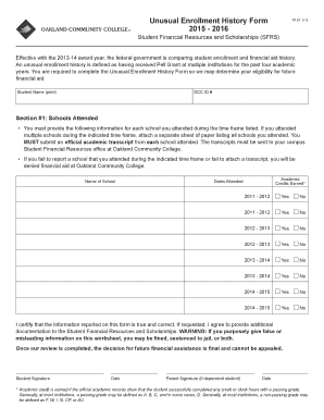 Fillable Online oaklandcc Unusual Enrollment History Form 2015 2016 FA ...