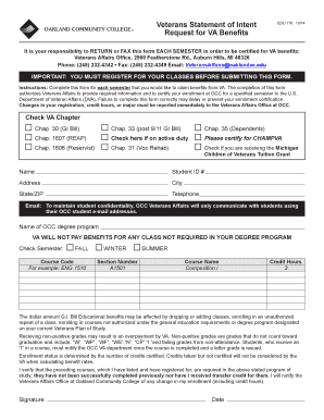 Fillable Online oaklandcc Veterans Statement of Intent - Request for VA ...