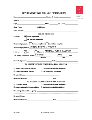 Fillable Online stmarys-ca APPLICATION FOR CHANGE OF PROGRAM Name: Student ID Number: Address ...