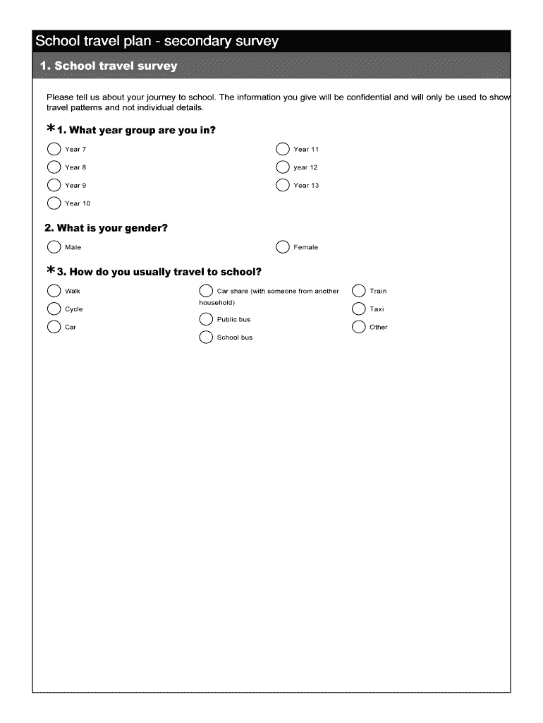 Fillable Online School travel plan - secondary survey - Swindon ...