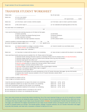 Fillable Online jjc TRANSFER STUDENT WORKSHEET - Joliet Junior College ...