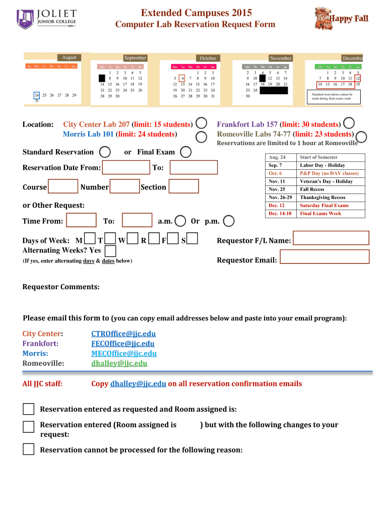 Fillable Online jjc Extended Campuses 2015 Computer Lab Reservation ...