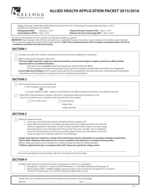 Fillable Online kellogg Allied Health Application Packet - Kellogg ...