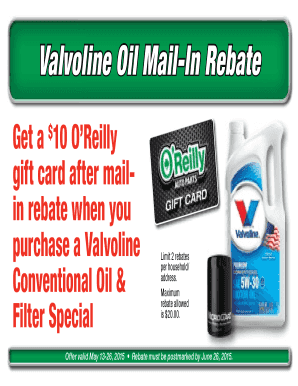 Fillable Online Valvoline Oil Mail-In Rebate Fax Email Print - pdfFiller
