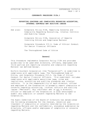 Fillable Online CORPORATE PROCEDURE 212A1 REPORTING CONCERNS AND Fax ...