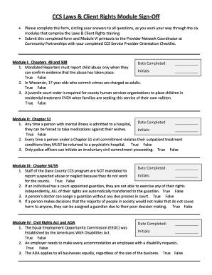 Fillable Online danecountyhumanservices CCS Laws Client Rights Module ...