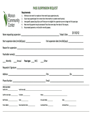 Fillable Online Pass Suspension Request Form - carmelclayparkscom Fax ...