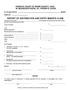 Fillable Online co miami oh REPORT OF DISTRIBUTION AND ENTRY MINORS ...