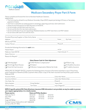 Fillable Online Medicare Secondary Payer Part A Form Please complete ...